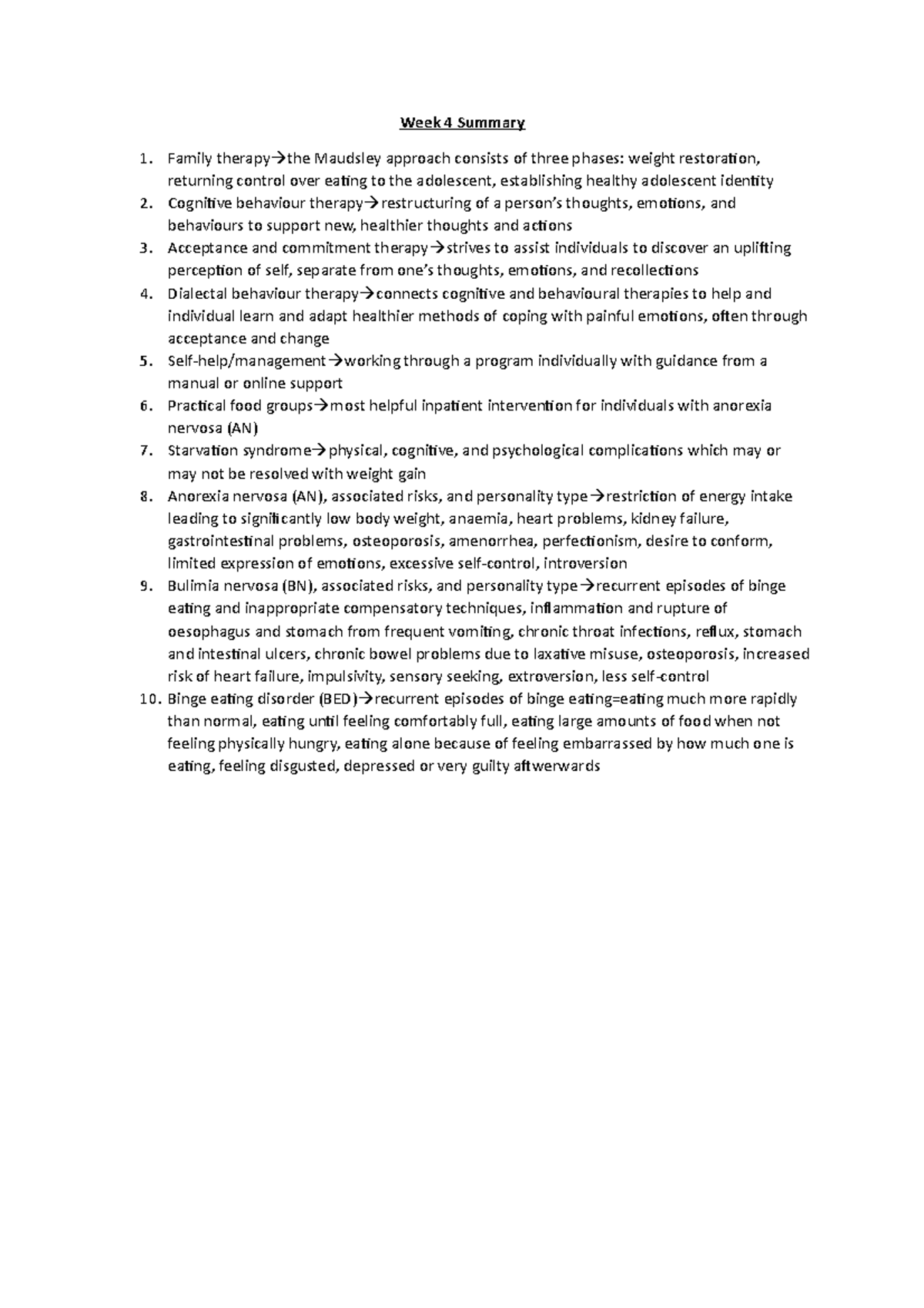 Summary - Week 4 Summary Family therapy the Maudsley approach consists ...