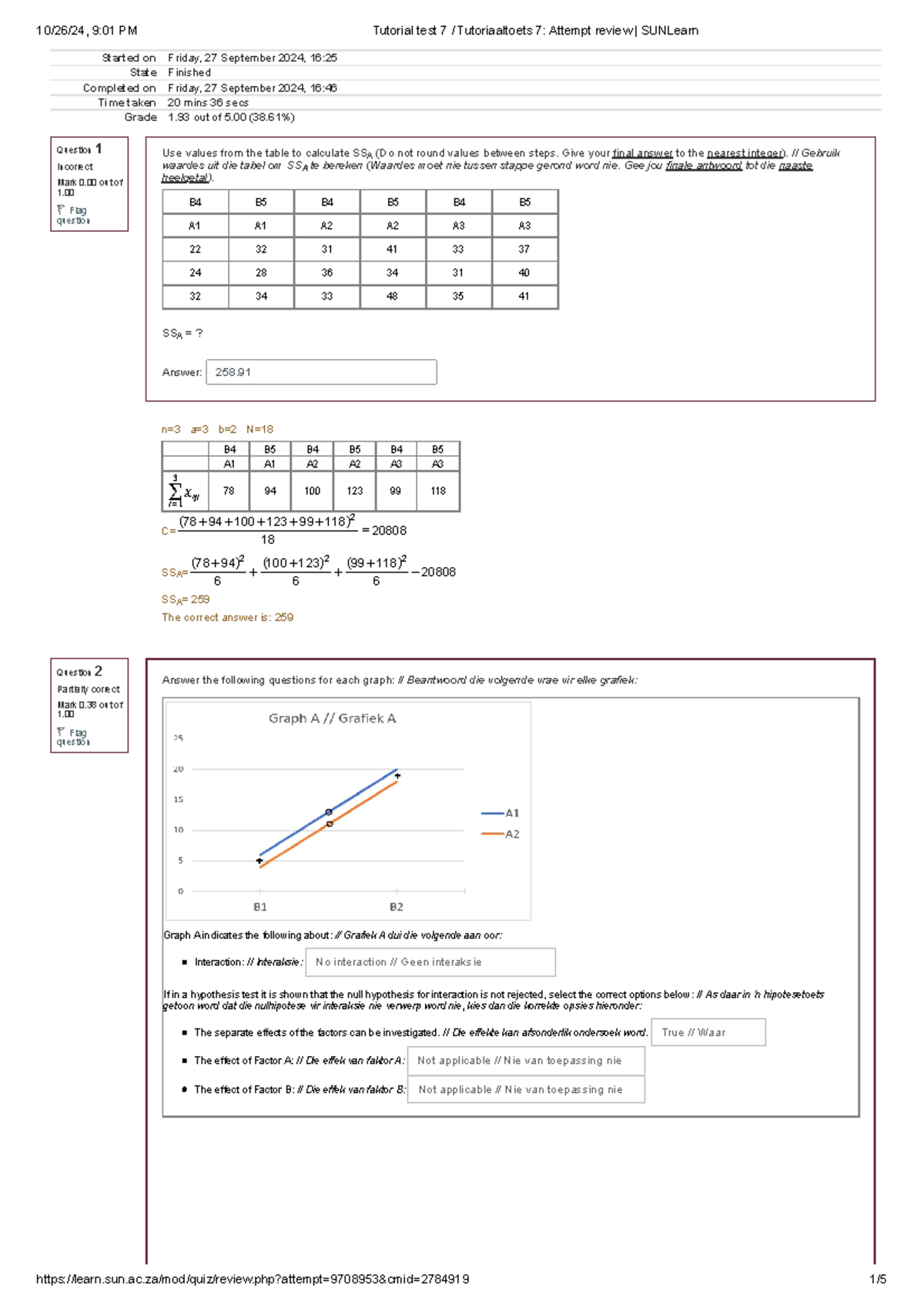 Tutorial test 7 - Question 1 ####### Incorrect ####### Mark 0 out of ...