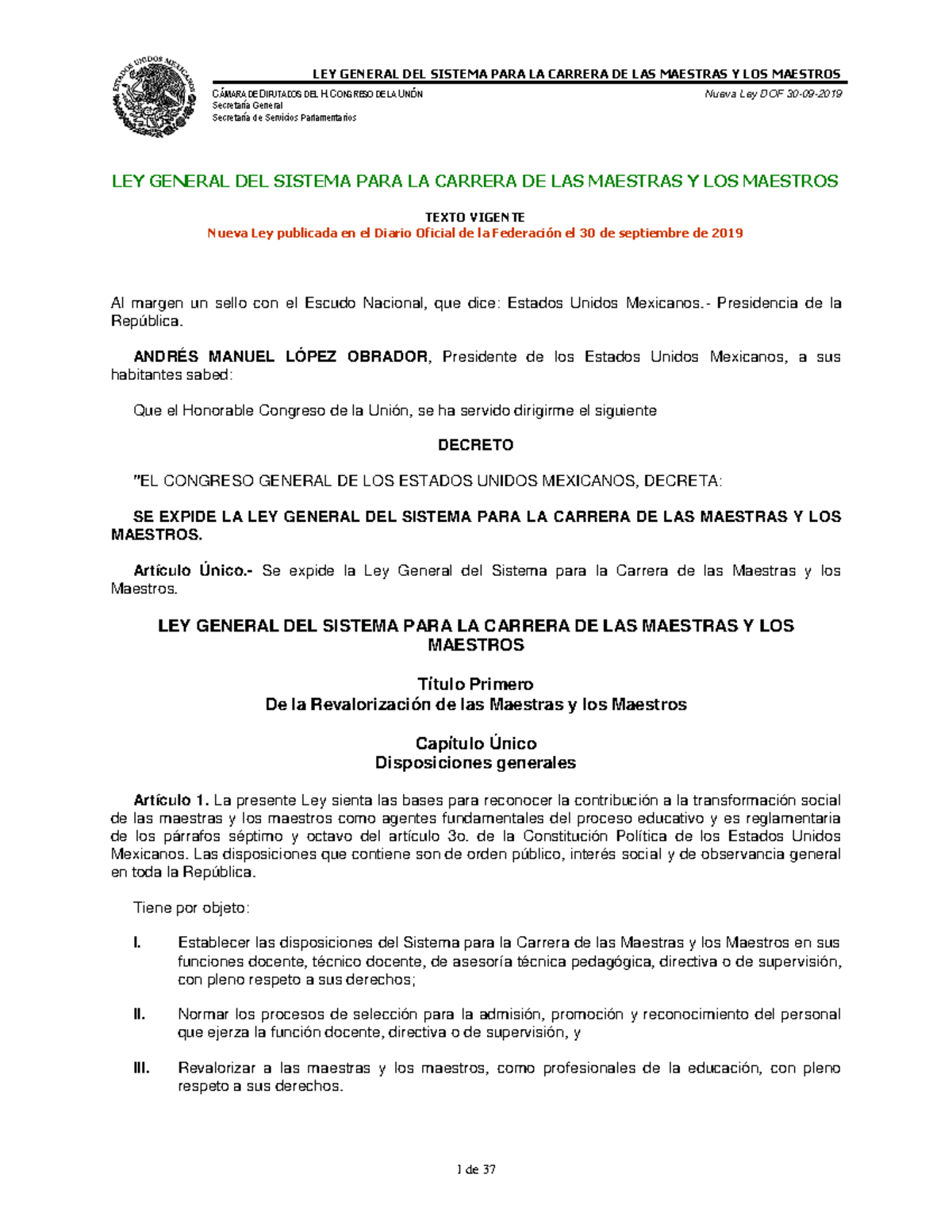 Ley general del sistema usicamm - C¡MARA DE DIPUTADOS DEL H. CONGRESO DE LA UNI”N SecretarÌa ...