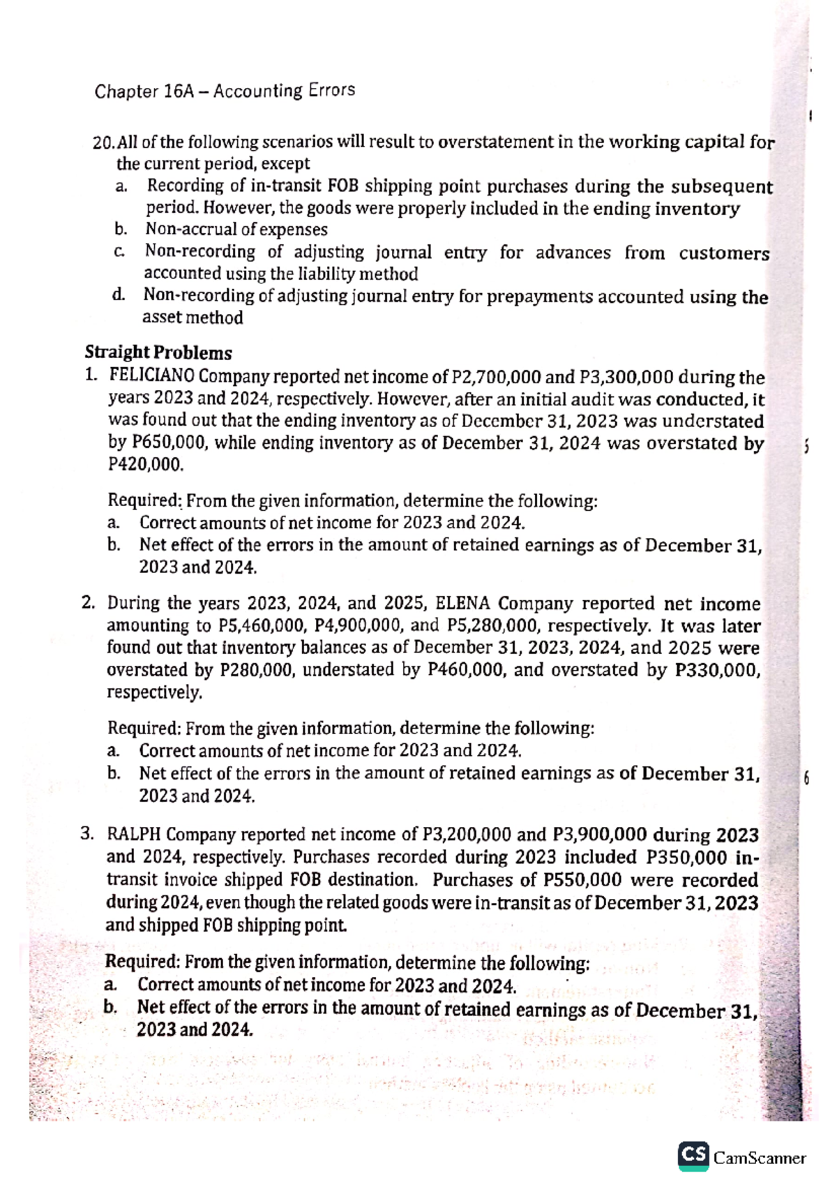 Correction of Errors - COE - Chapter 16A Accounting Errors 20. All of ...