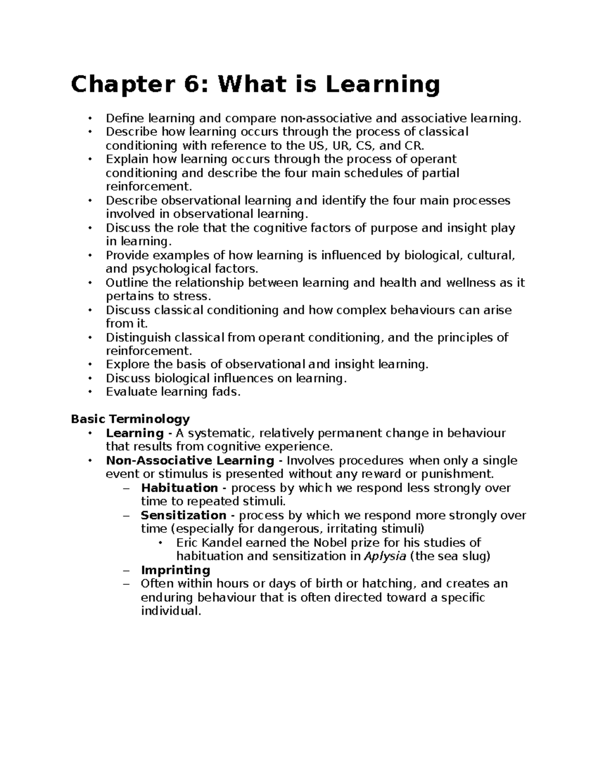 Psych lecture 6 - Chapter 6: What is Learning • Define learning and ...