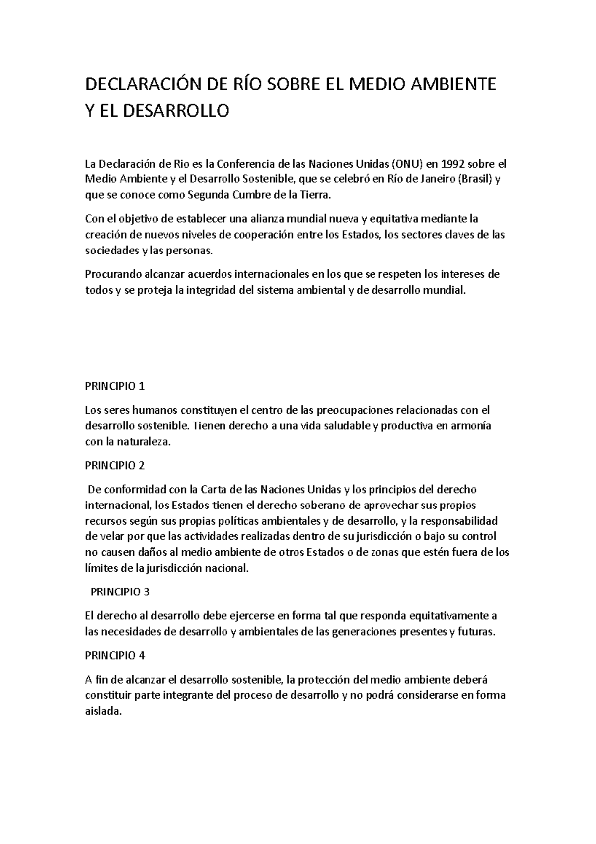 Declaración DE RÍO Sobre EL Medio Ambiente Y EL Desarrollo ...