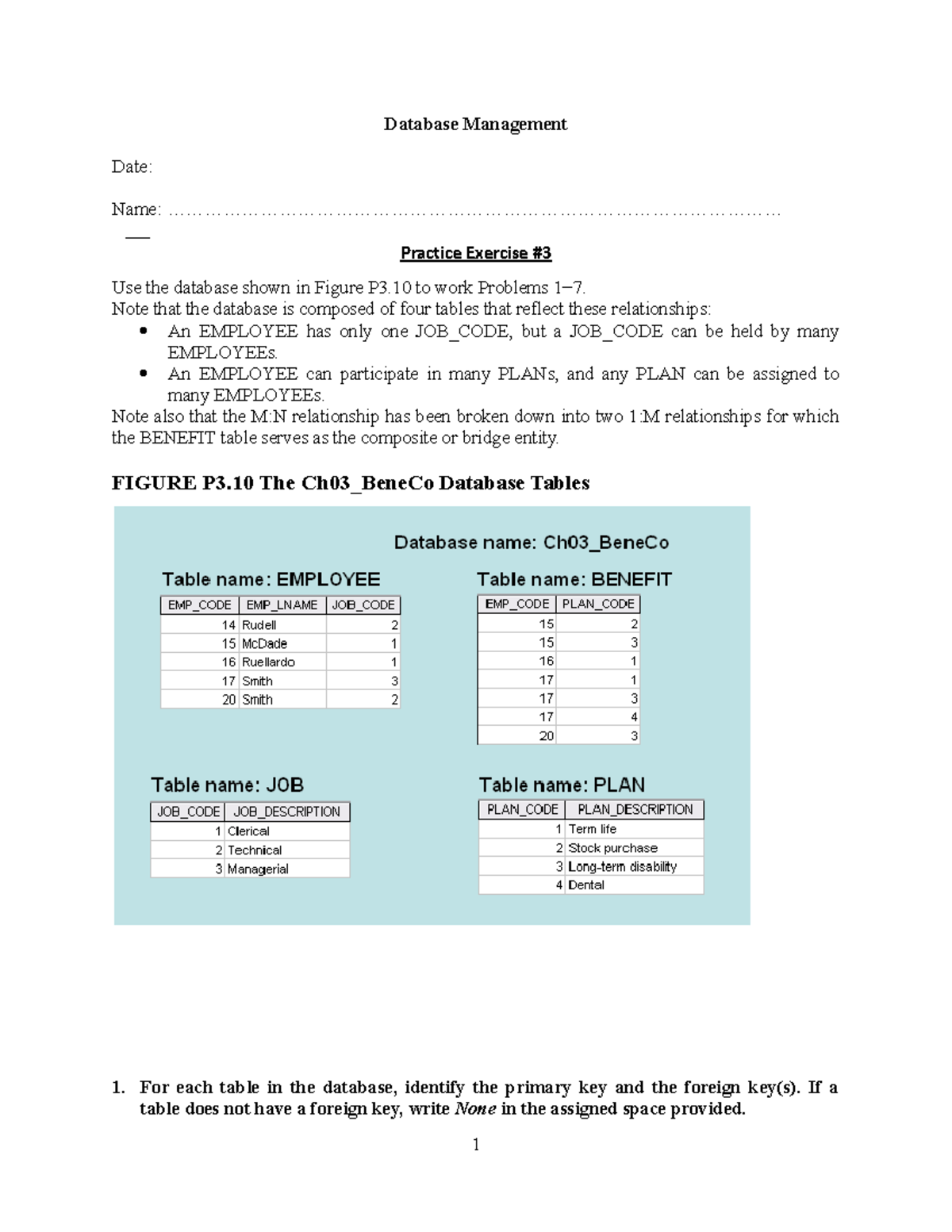 DBMS 2 - Good - Database Management Date: Name: - Studocu