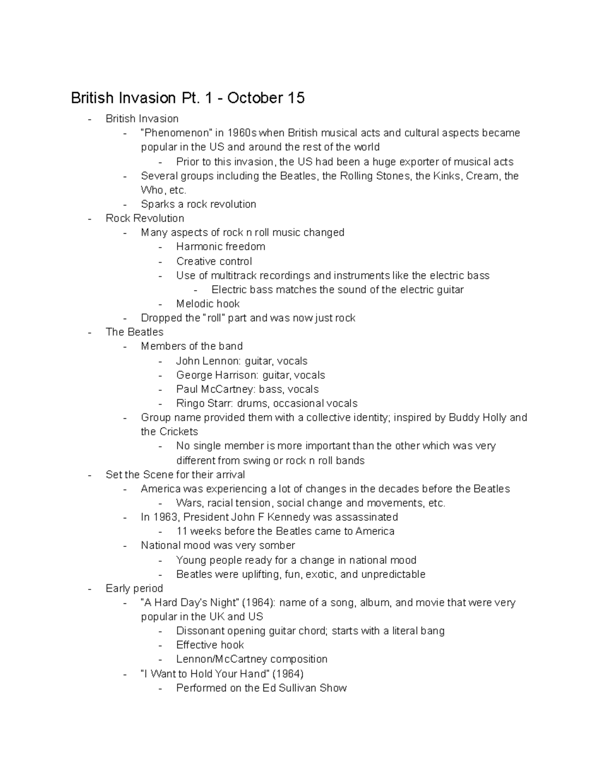 Final Study Guide - British Invasion Pt. 1 - October 15 British ...