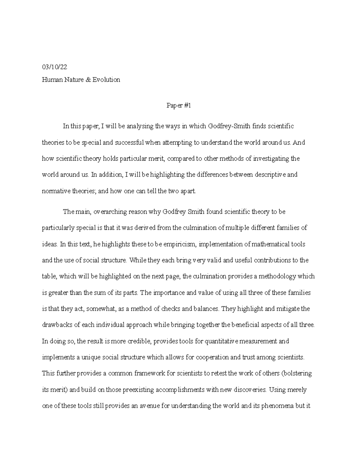 Paper 1 - Subrena Smith Human Nature and Evolution - 03/10/ Human ...