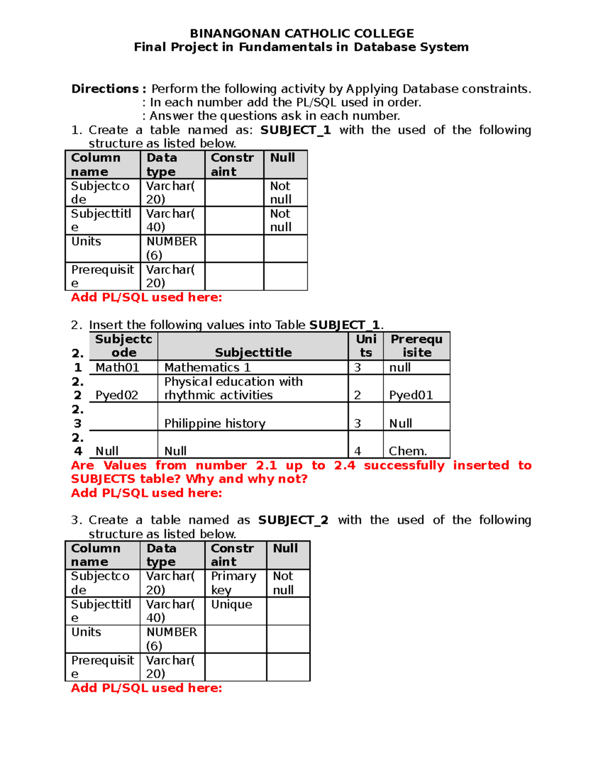 Final Project DBMS - coursework in DBMS - BINANGONAN CATHOLIC COLLEGE ...
