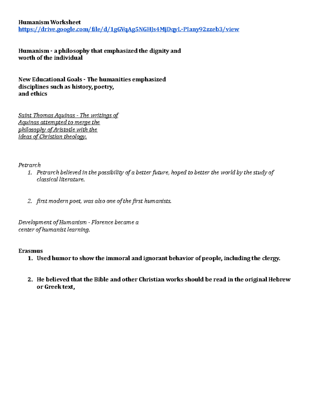 Humanism Worksheet - Humanism Worksheet drive.google/file/d ...