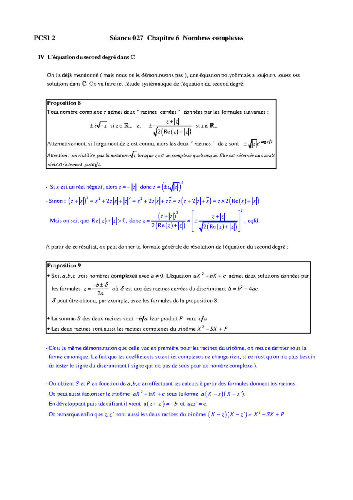 Nombres complexes/Equation du second degré - On l'a déjà mentionné ( mais nous ne le ...