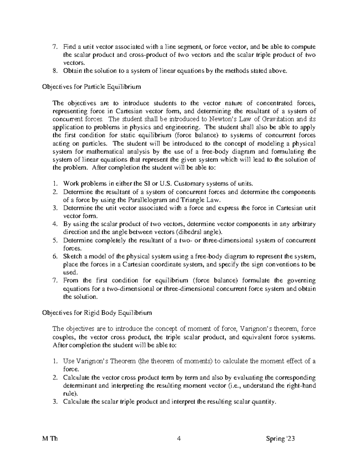 Syllabus IEA S23 M-Th v1(2) 4-4 - M Th 4 Spring ' Find a unit vector ...