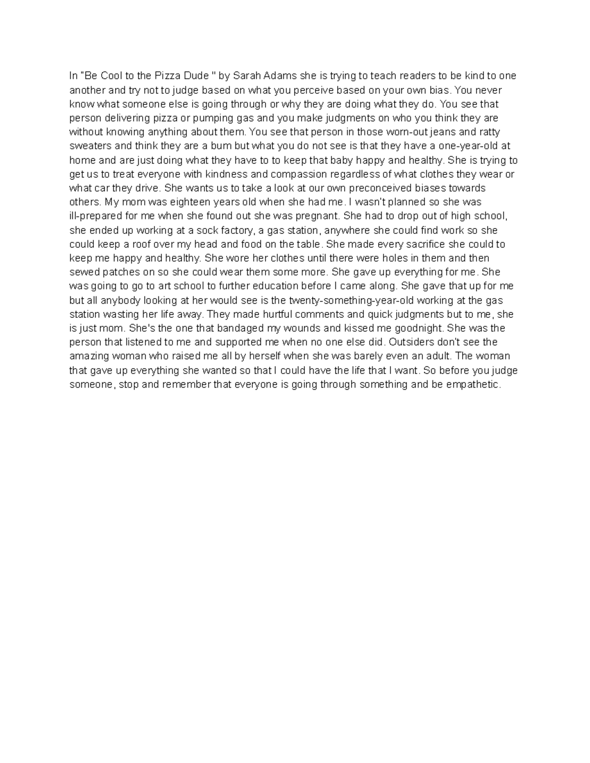 Week 1 - assignment - In “Be Cool to the Pizza Dude '' by Sarah Adams ...