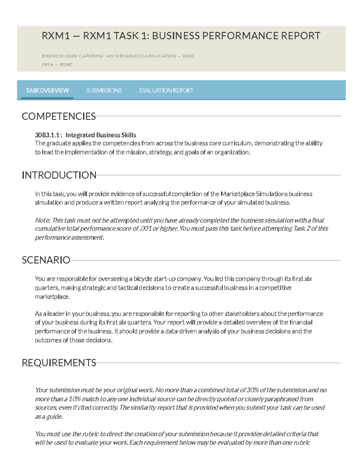 WGU D083 Task 1 - RXM1 — RXM1 TASK 1: BUSINESS PERFORMANCE REPORT ...