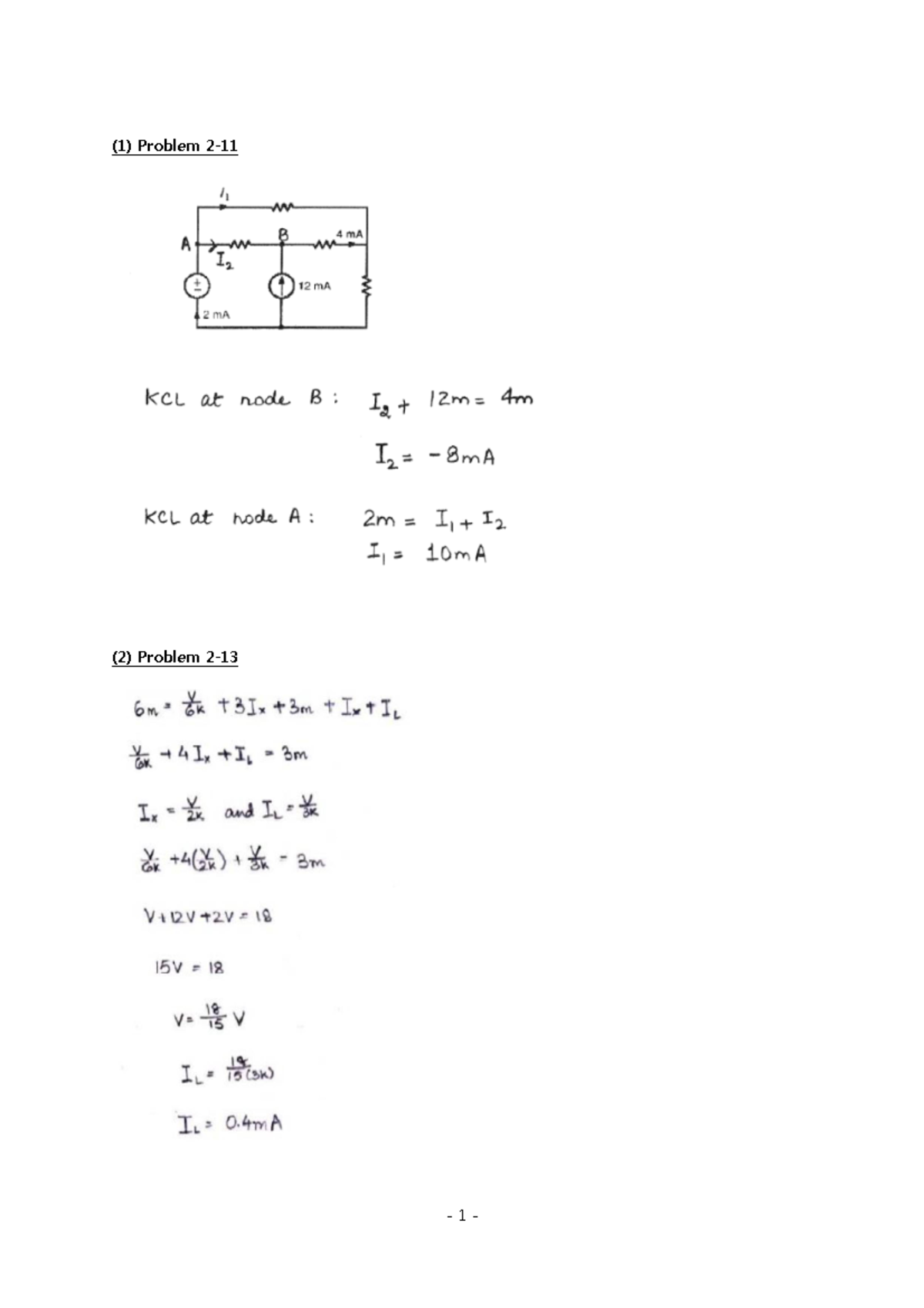 Chapter 2 Circuit Theory 1 Problem Solution Mice산업실무 2 Problem 2 3491