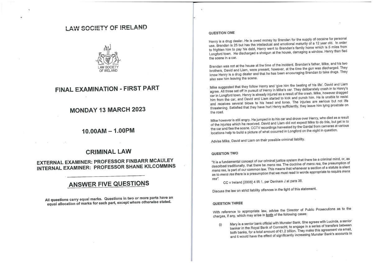 March 2023 Crim - criminal fe1 - Criminal Law - Studocu