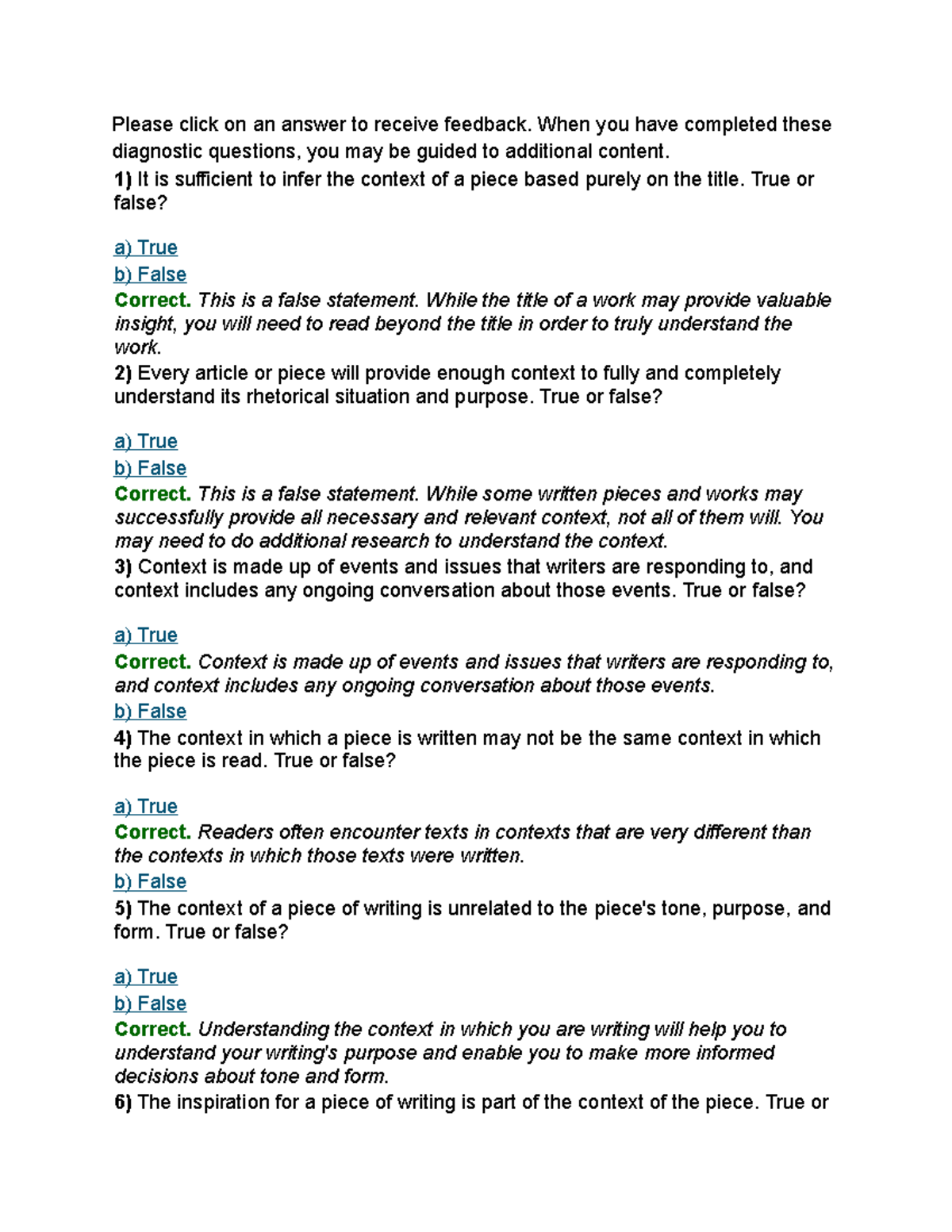 2-2 Reading Context, Purpose, and Audience - Please click on an answer ...