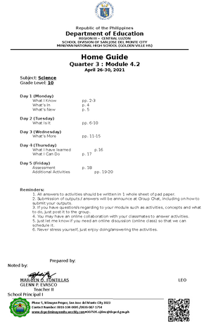 Lea P-Science-G10-Week 5-Q3 - [ W Learning Area SCIENCE Grade Level 10 ...