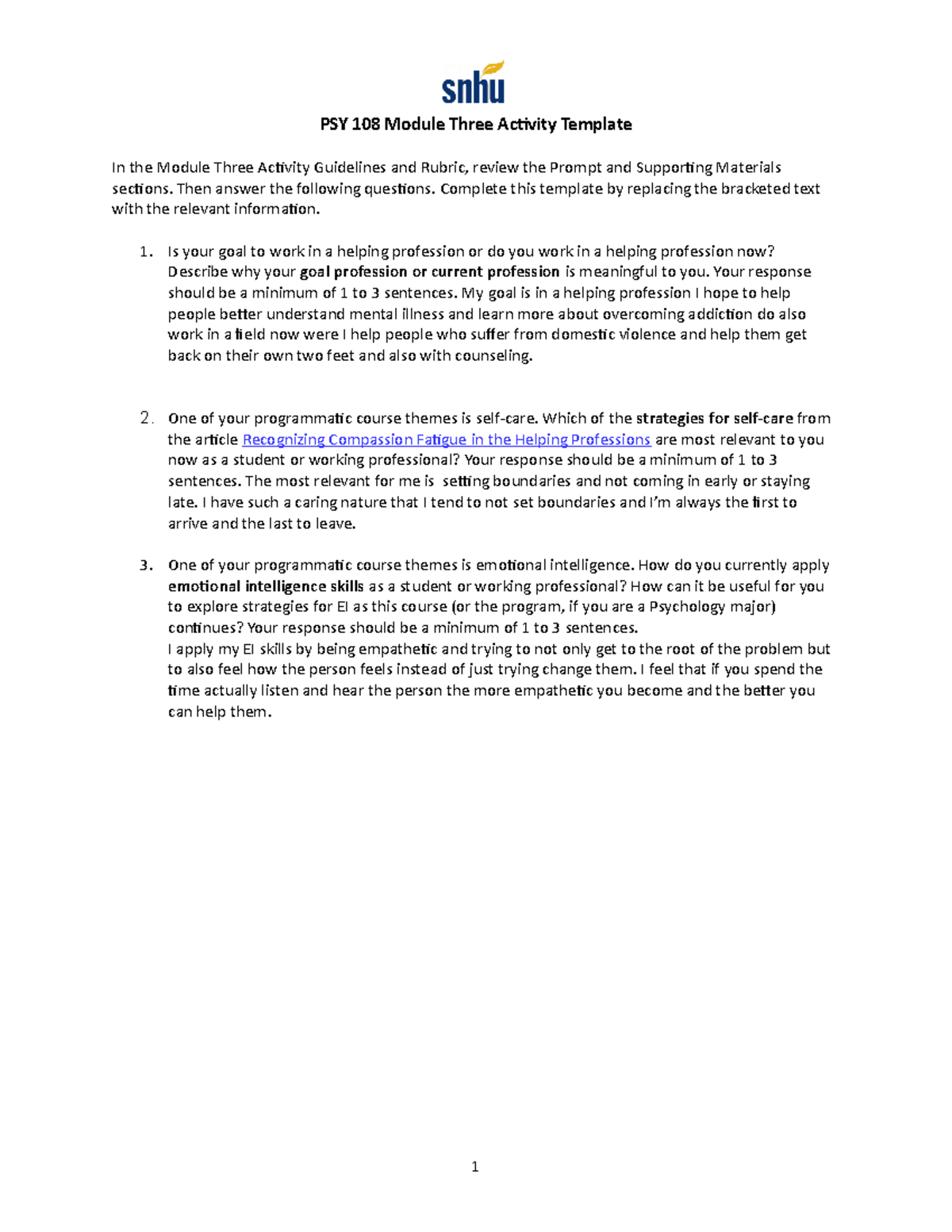 PSY 108 Module Three Activity done - Then answer the following ...