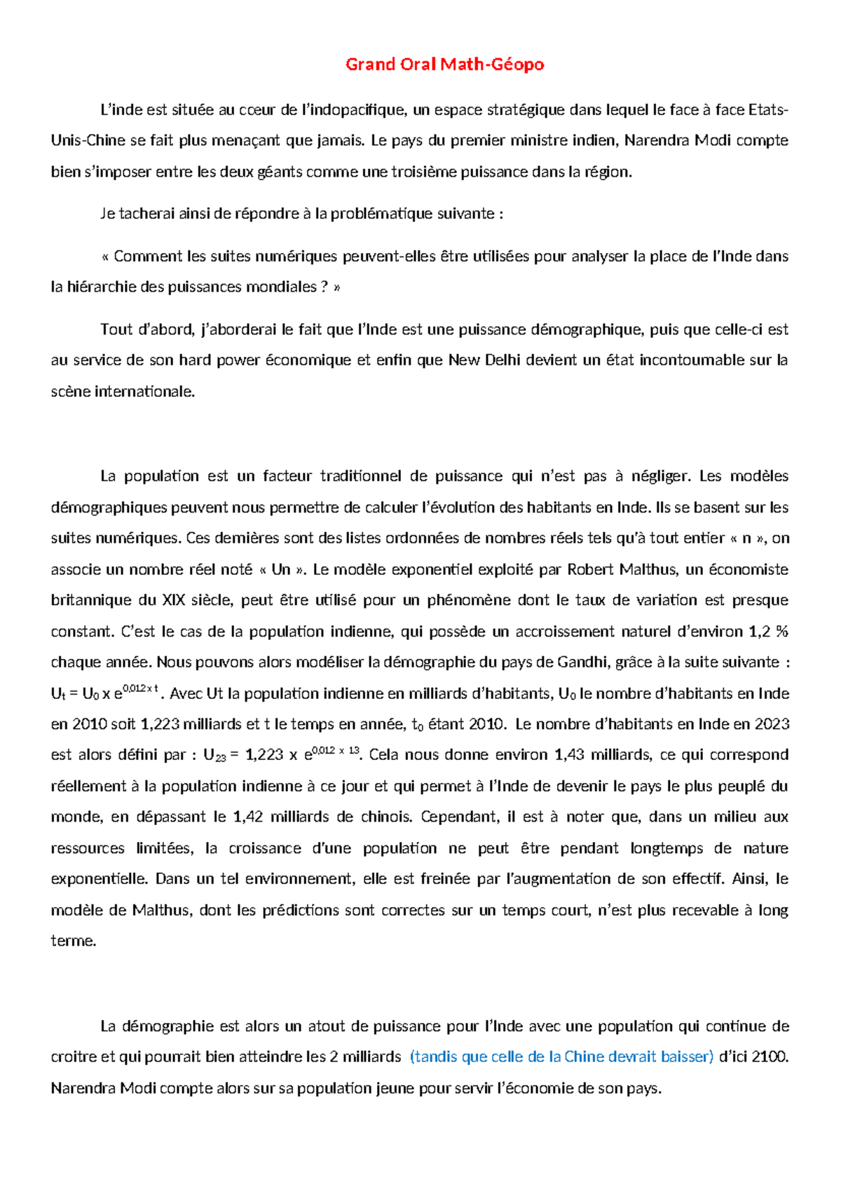 Grand Oral Math-géopo - Grand Oral Math-Géopo L’inde est située au cœur ...