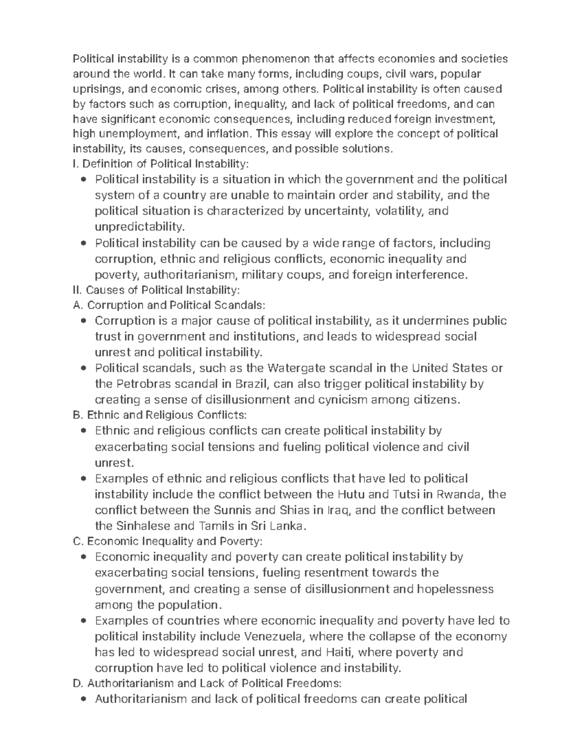 Political instability is a common phenomenon that affects economies ...