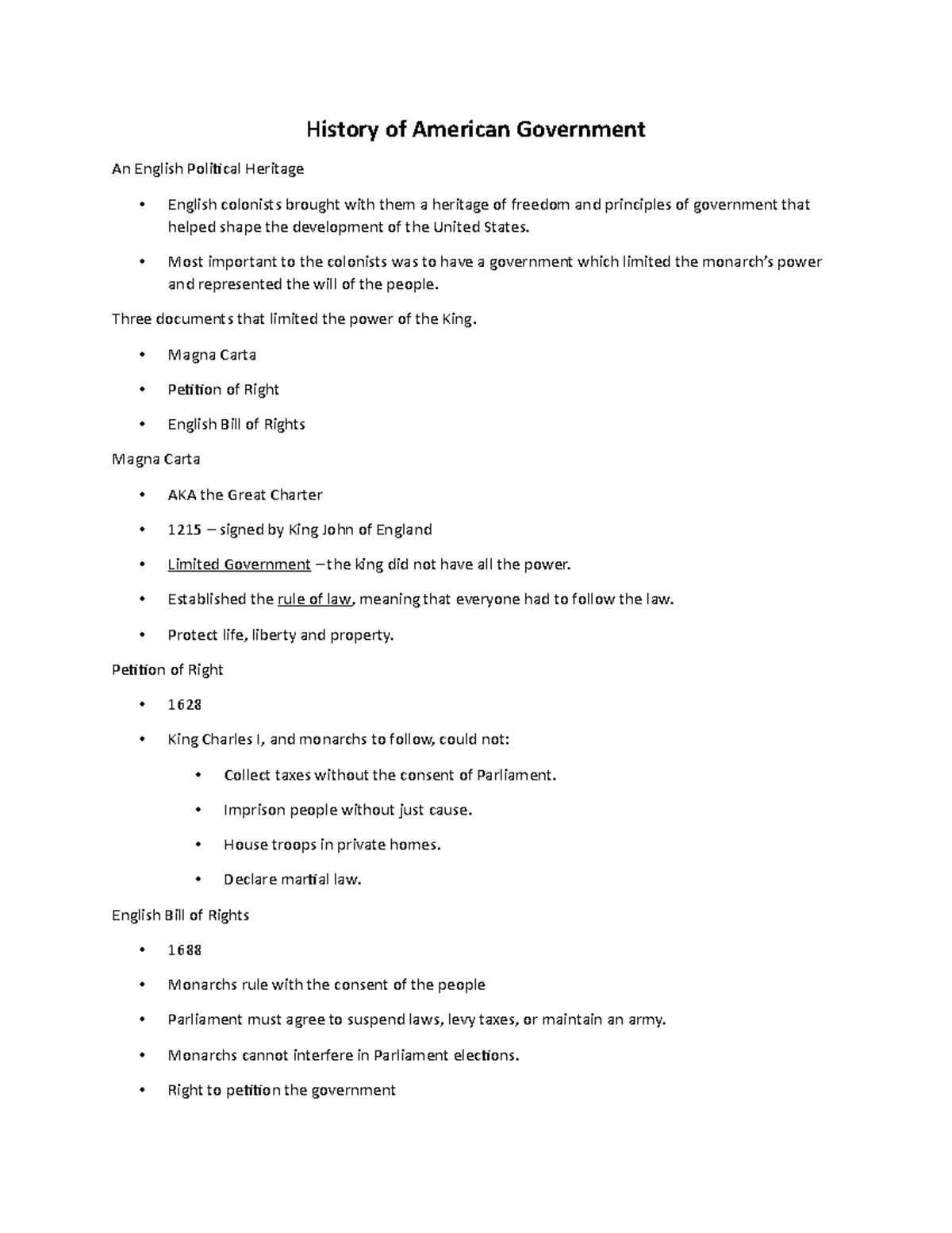 History of American Government - Most important to the colonists was to ...
