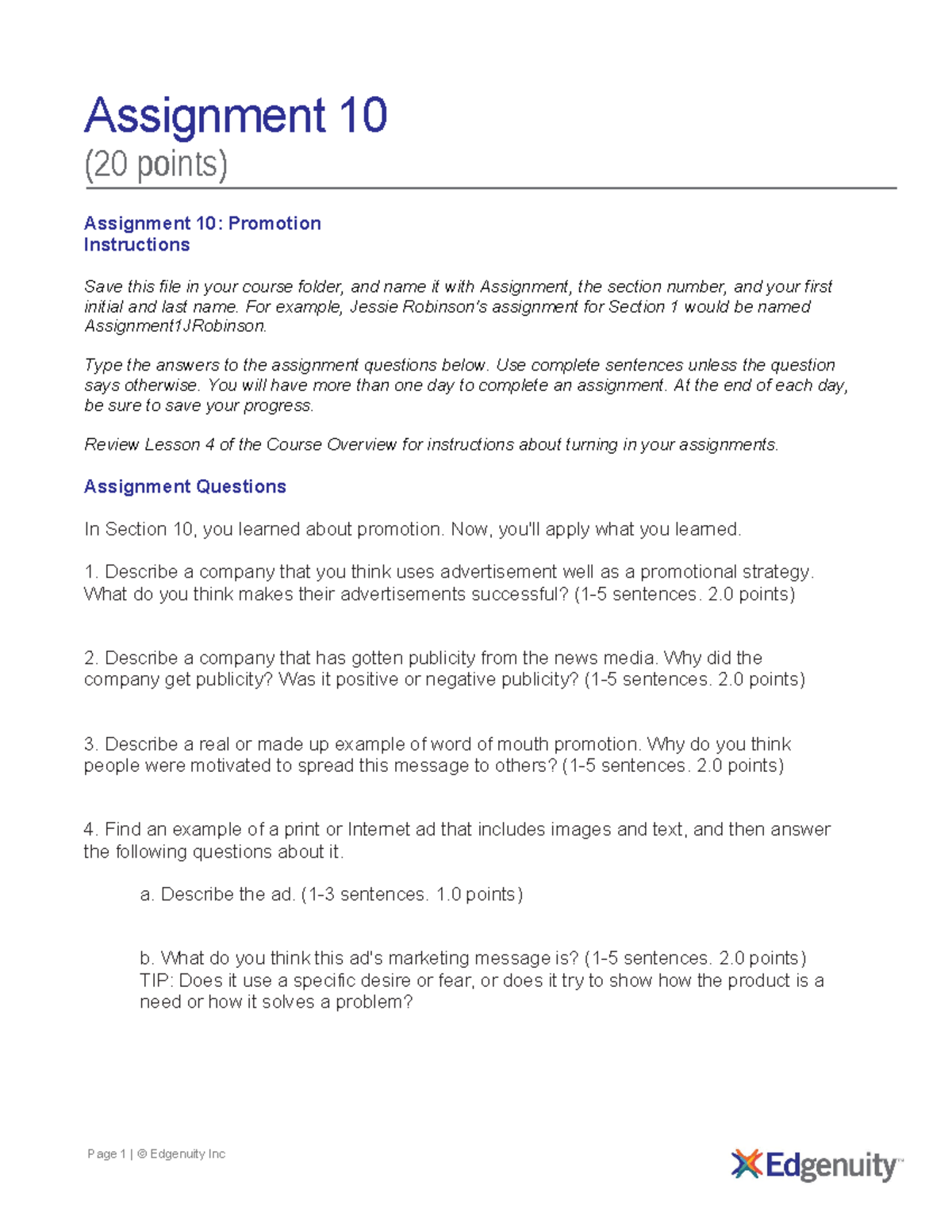 Assignment 10 - EL5732 - Page 1 | © Edgenuity Inc Assignment 10 (20 ...