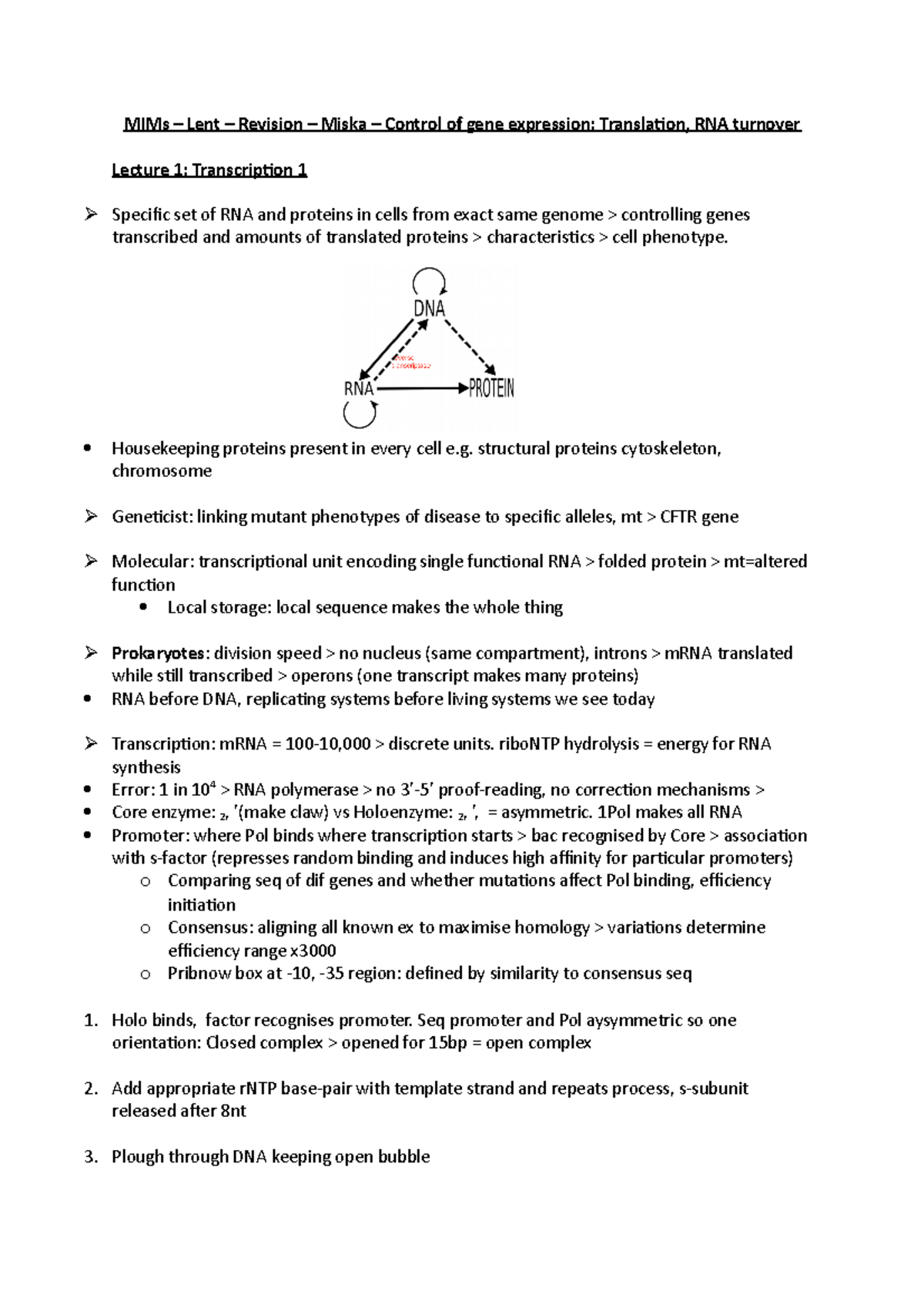 MIMs – Lent – Revision – Miska – Control of gene expression - Long - 1 ...