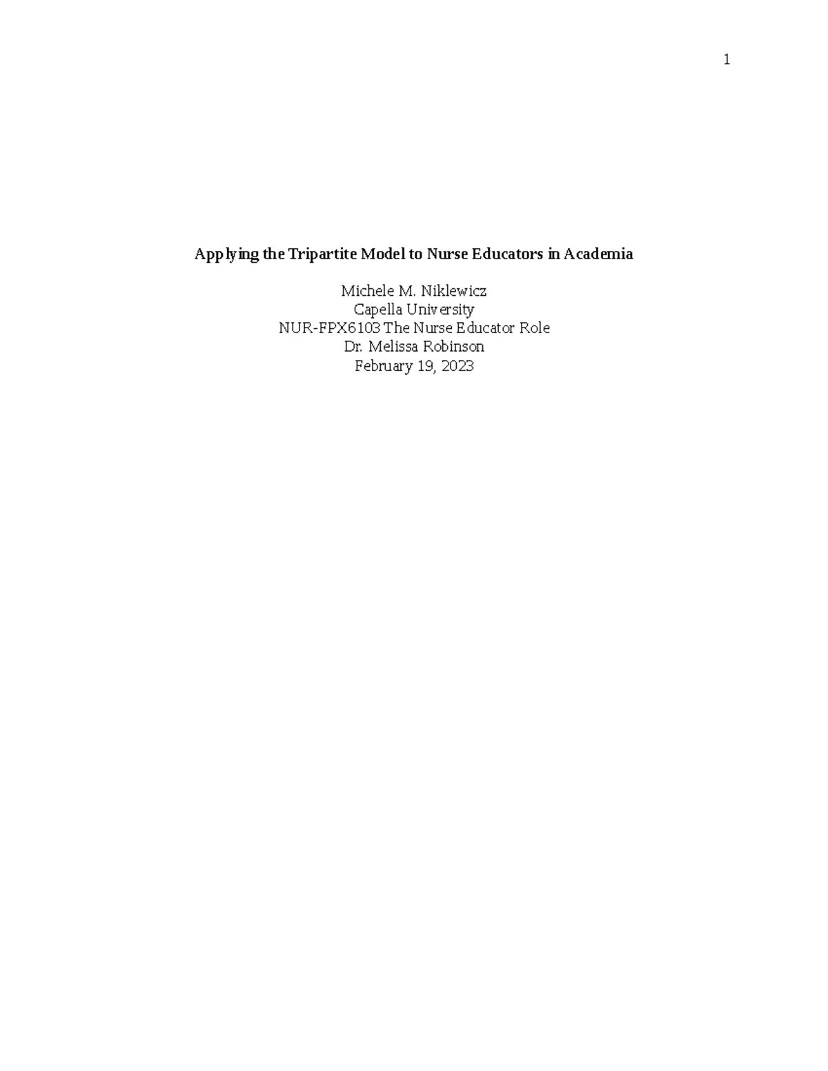 FPX6103 Niklewicz Michele Assessment 2 Attempt 2 - Applying the ...