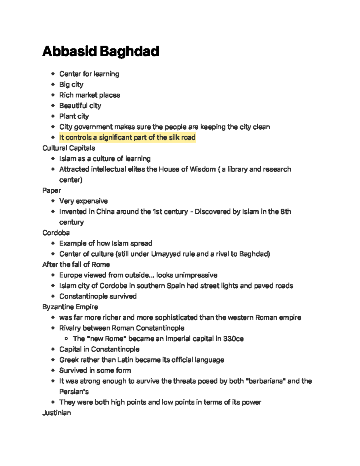 Abbasid Baghdad - Lecture Notes - A b b a s i d B a g h d a d Cultural ...