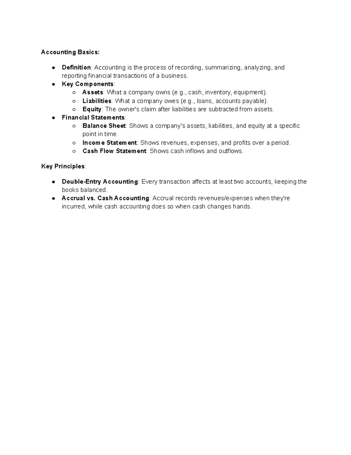 Accounting 101 Class note - Accounting Basics: Definition: Accounting ...