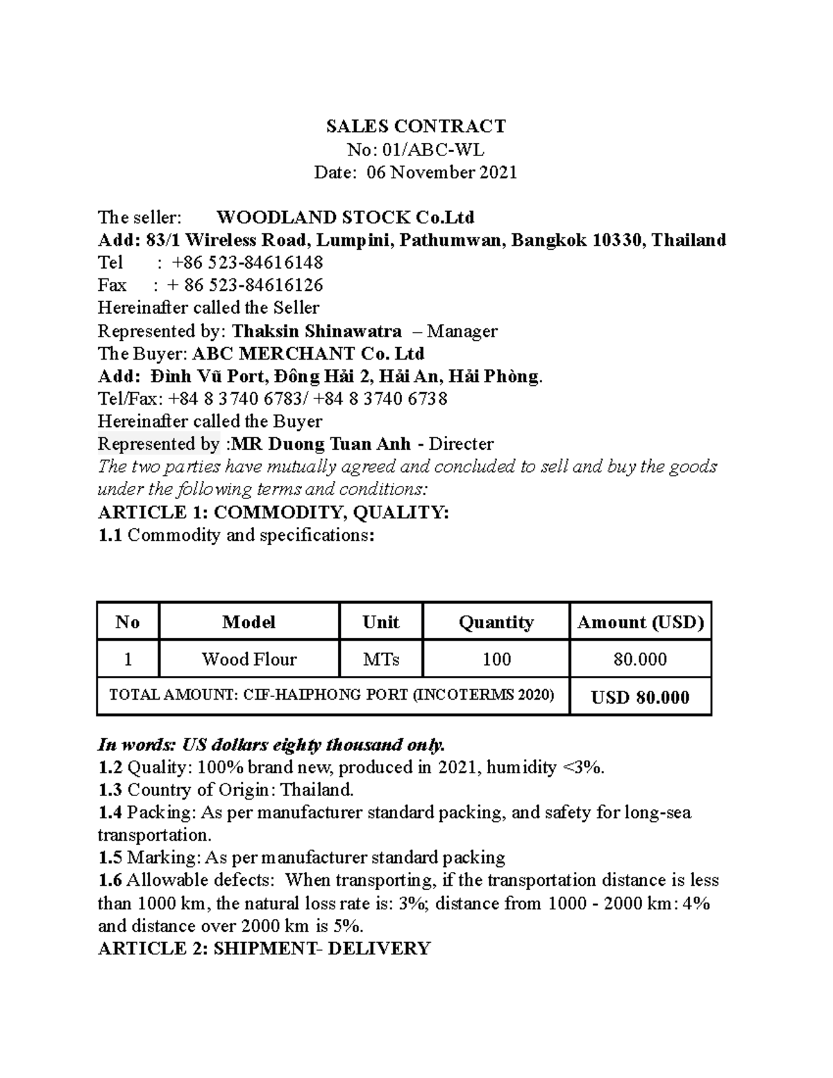 Sales Contract - DSFSFDSF - SALES CONTRACT No: 01/ABC-WL Date: 06 ...