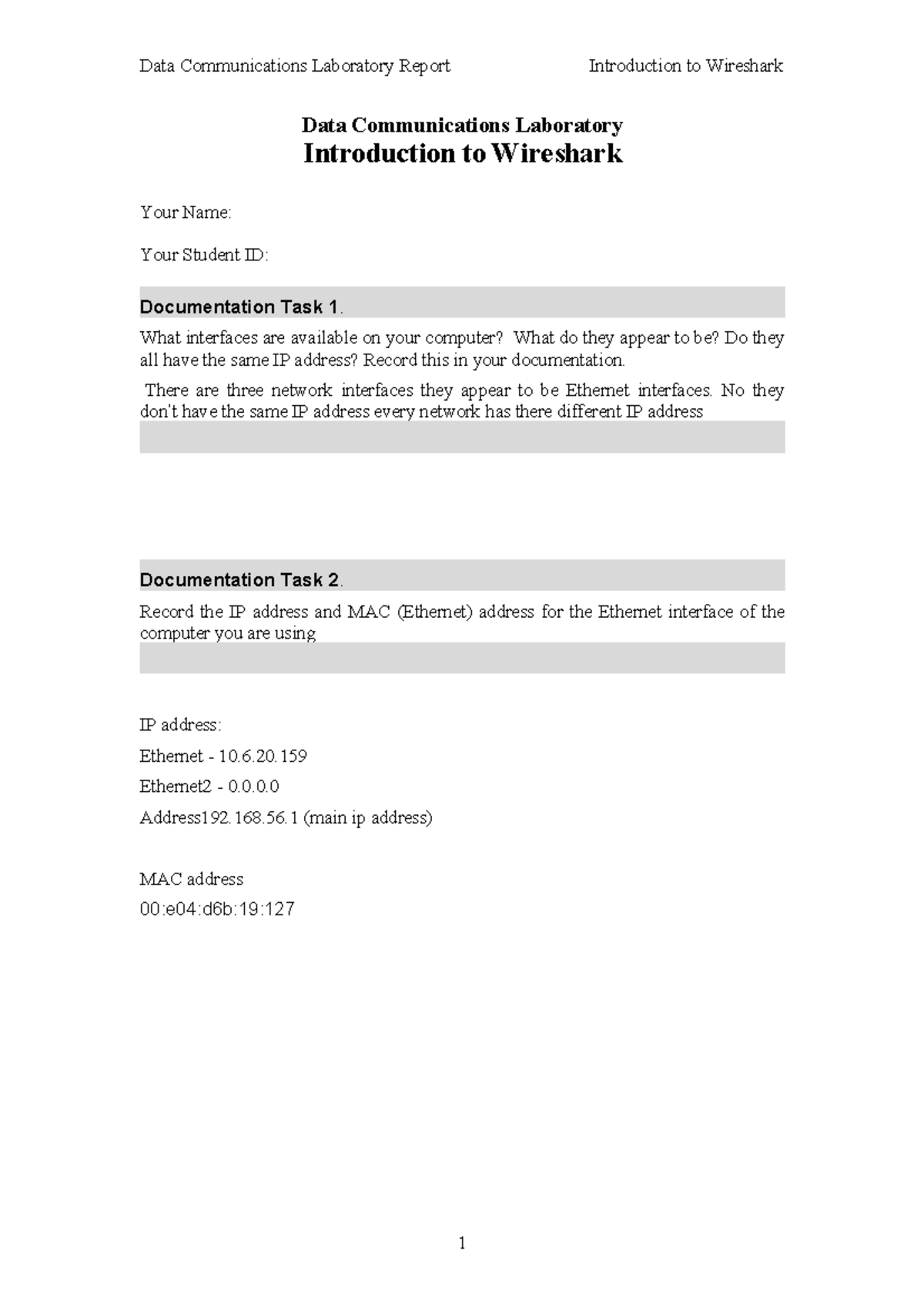 1.practical - week1 - Data Communications Laboratory Introduction to ...