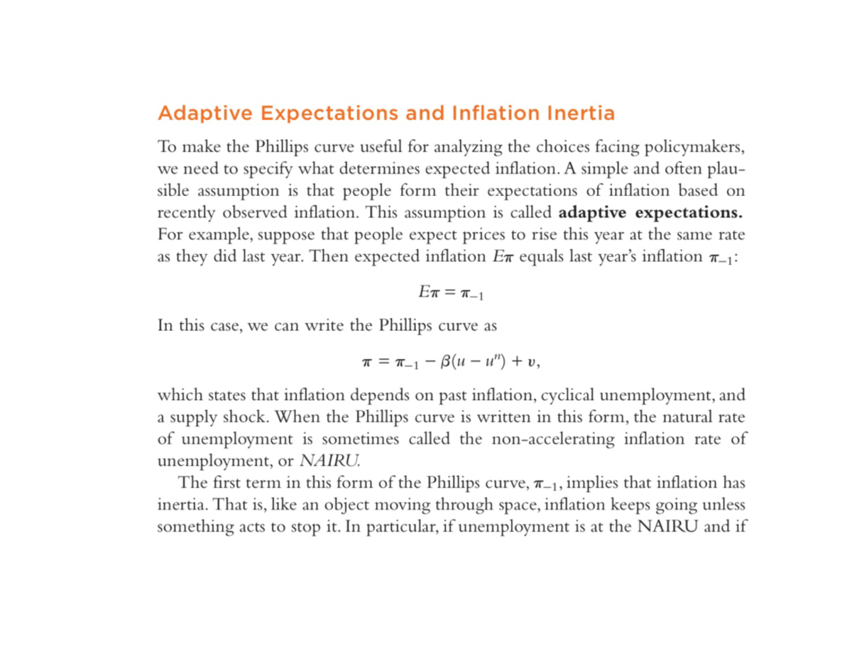 Adaptive Expectations and Inflation Inertia - MACRO ECONOMICS - Studocu