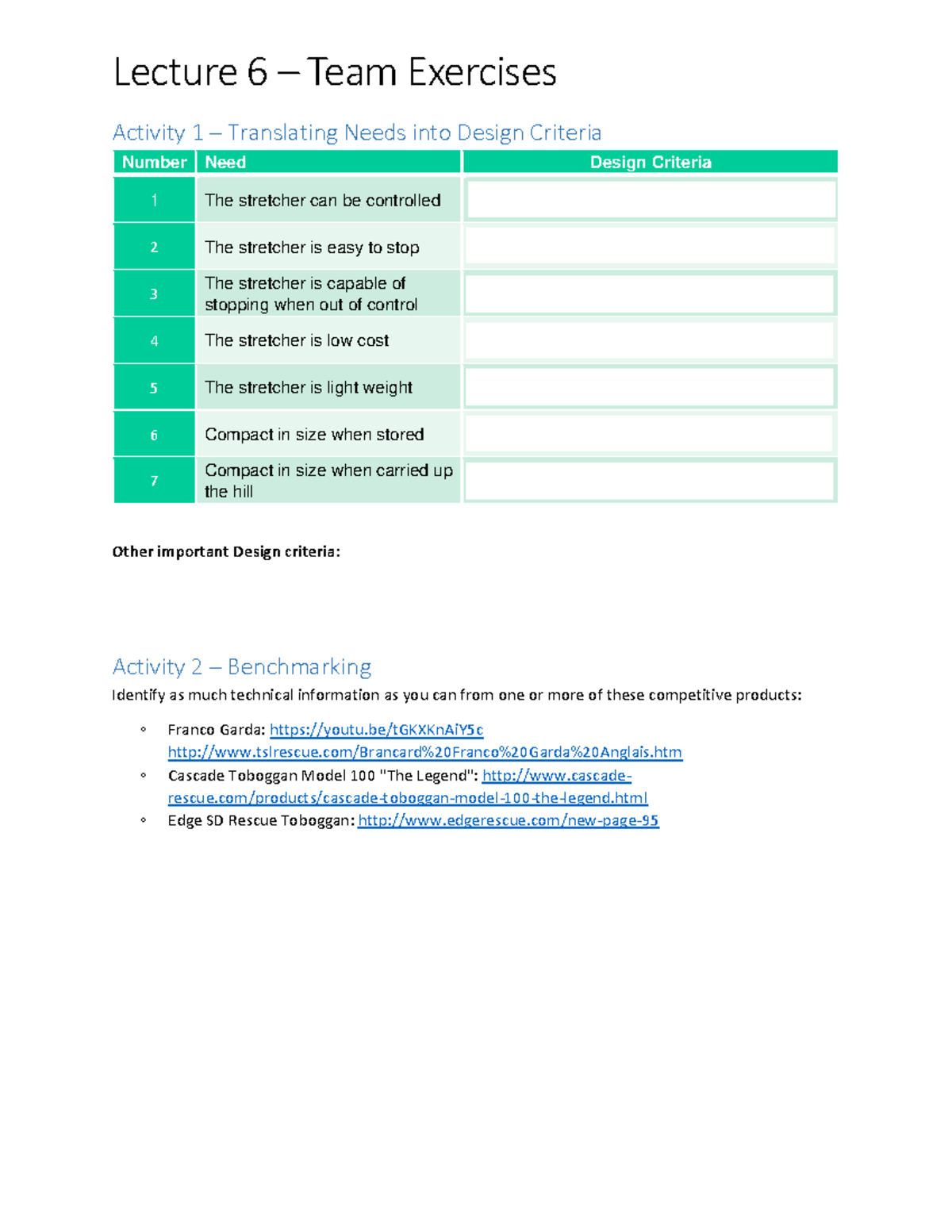 6 Handout Lecture 6 Exercise Fillable AUTO - Lecture 6 – Team Exercises Activity 1 – Translating ...