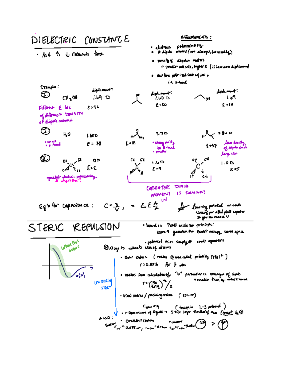Episode 7: Steric Repulsive Interactions, water, H-bonding - DIELECTRIC ...