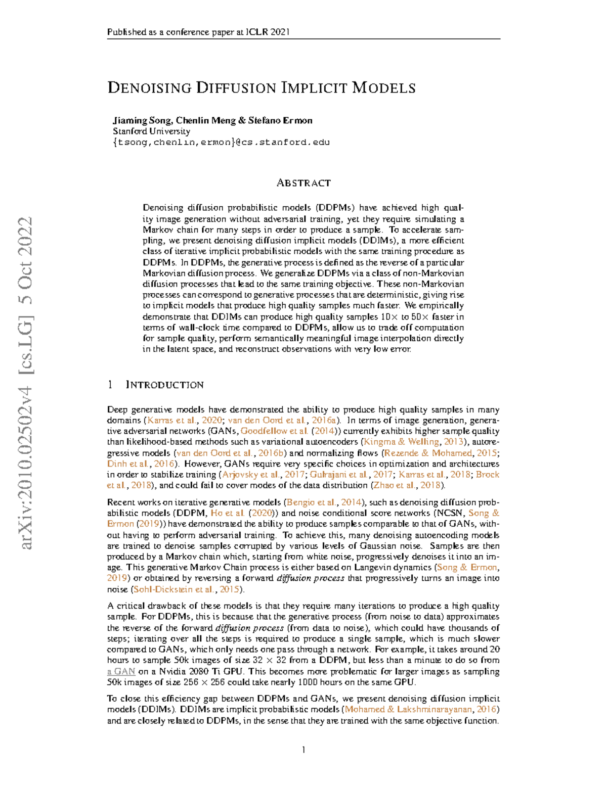Ddim - 공부하는자료 - DENOISING DIFFUSION IMPLICIT MODELS Jiaming Song ...