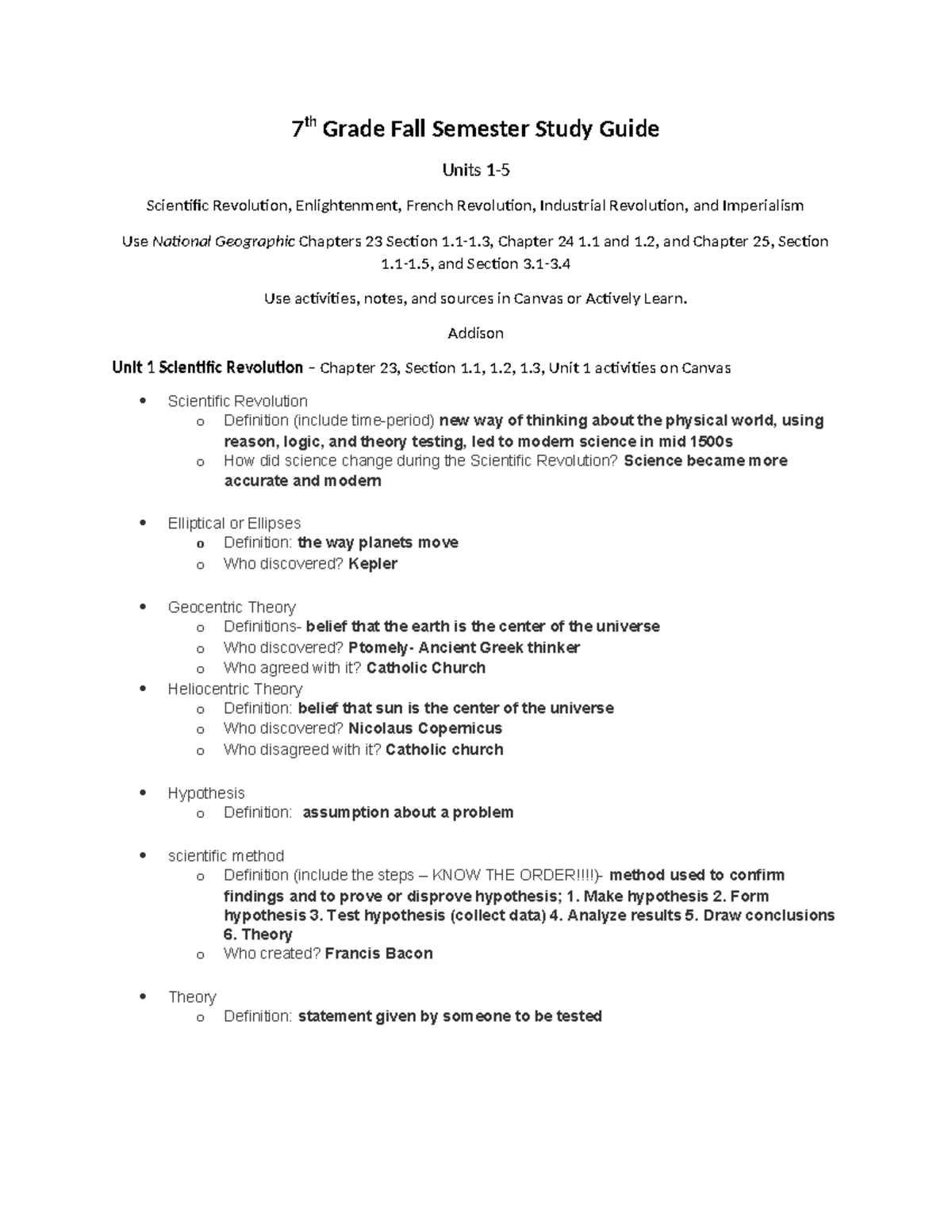 7th grade fall finals study guide - 7 th Grade Fall Semester Study ...