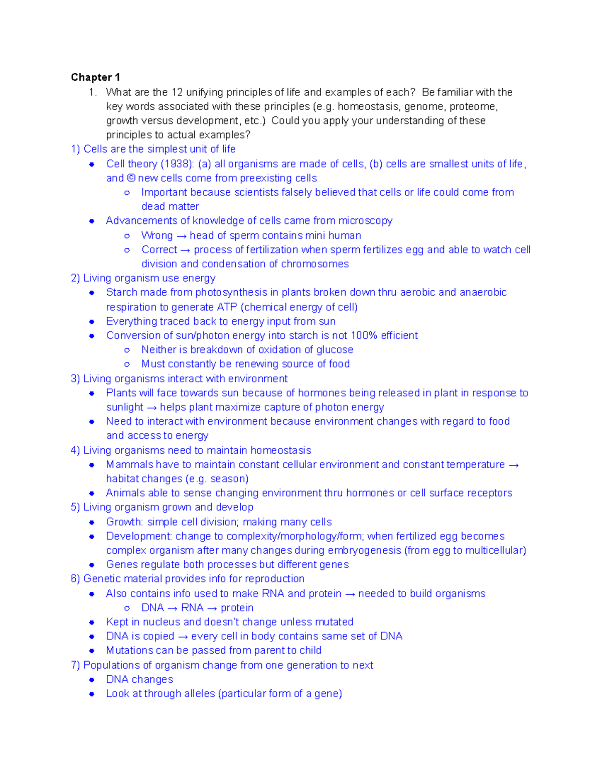 12 Unifying Principles of Life and Examples - Studocu