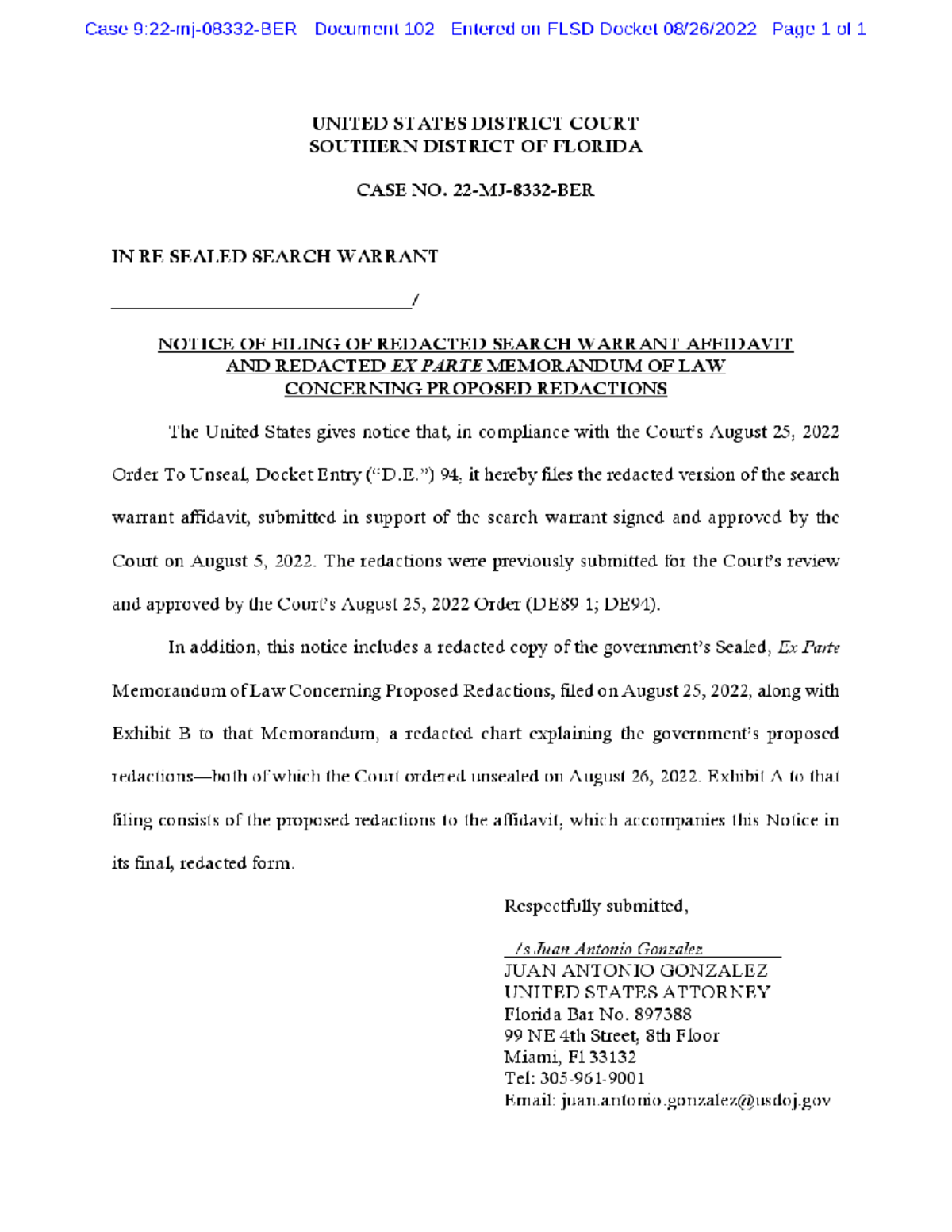 Mar A Lago Affidavit - Case 9:22-mj-08332-BER Document 102 Entered on ...
