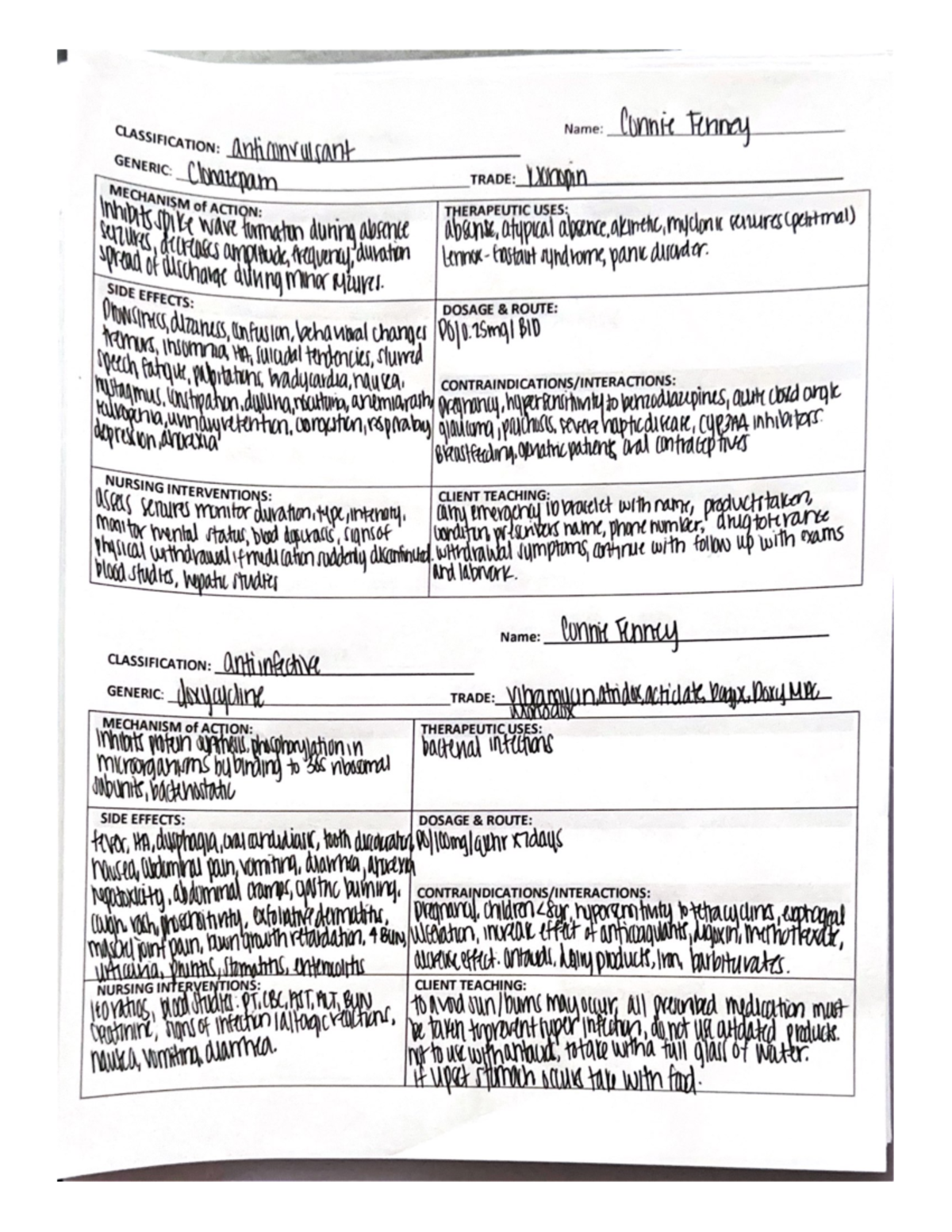 Connie Tenney Drug Cards 2 - CLASSIFICATION: anticonvulsant Name ...