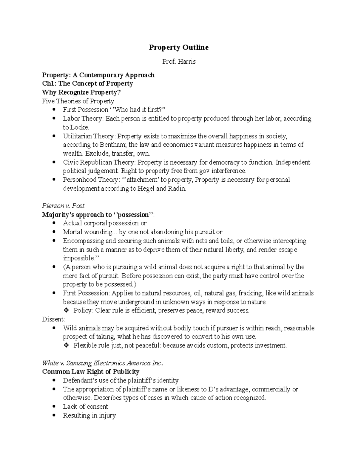 Property Outline Harris Sunday - Property Outline Prof. Harris Property ...