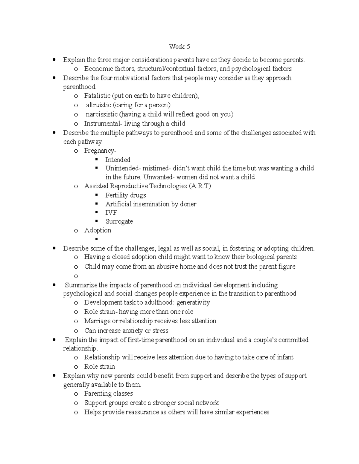 Week 5 study guide - Askes questions about parenthood and how a person ...