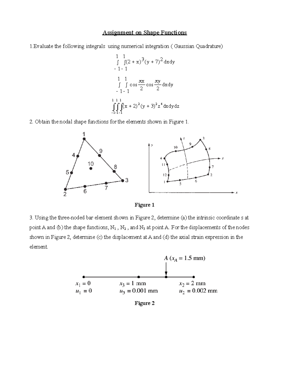 Shape Functions And Key Upload Assignment On Shape Functions 1 The 1837