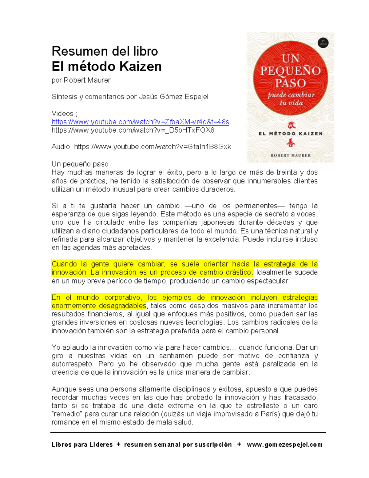 Un pequeño paso El Metodo Kaizen - Resumen del libro El método Kaizen ...