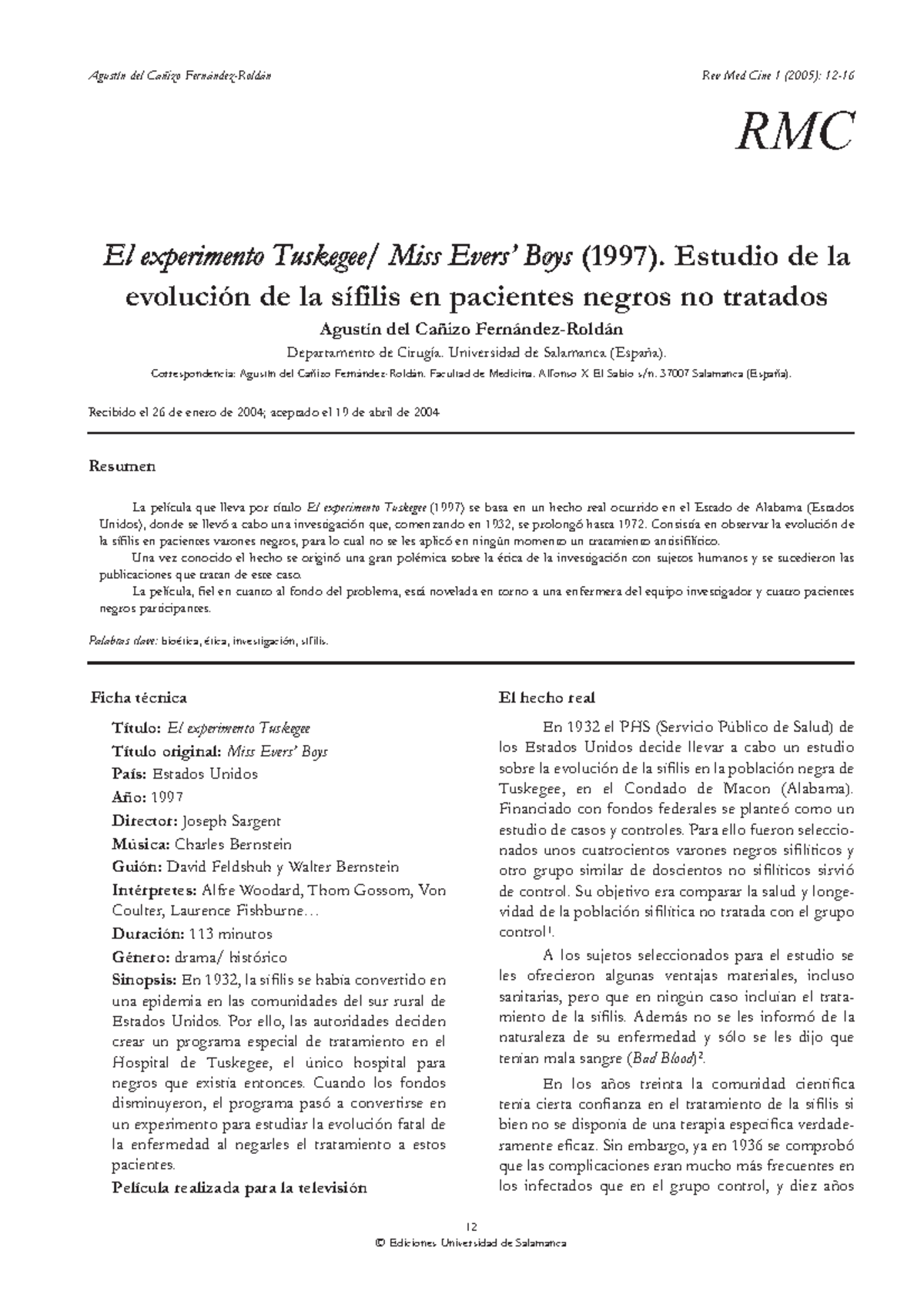 El experimento de Tuskegee (Alabama) sobre sífilis - Ficha técnica ...