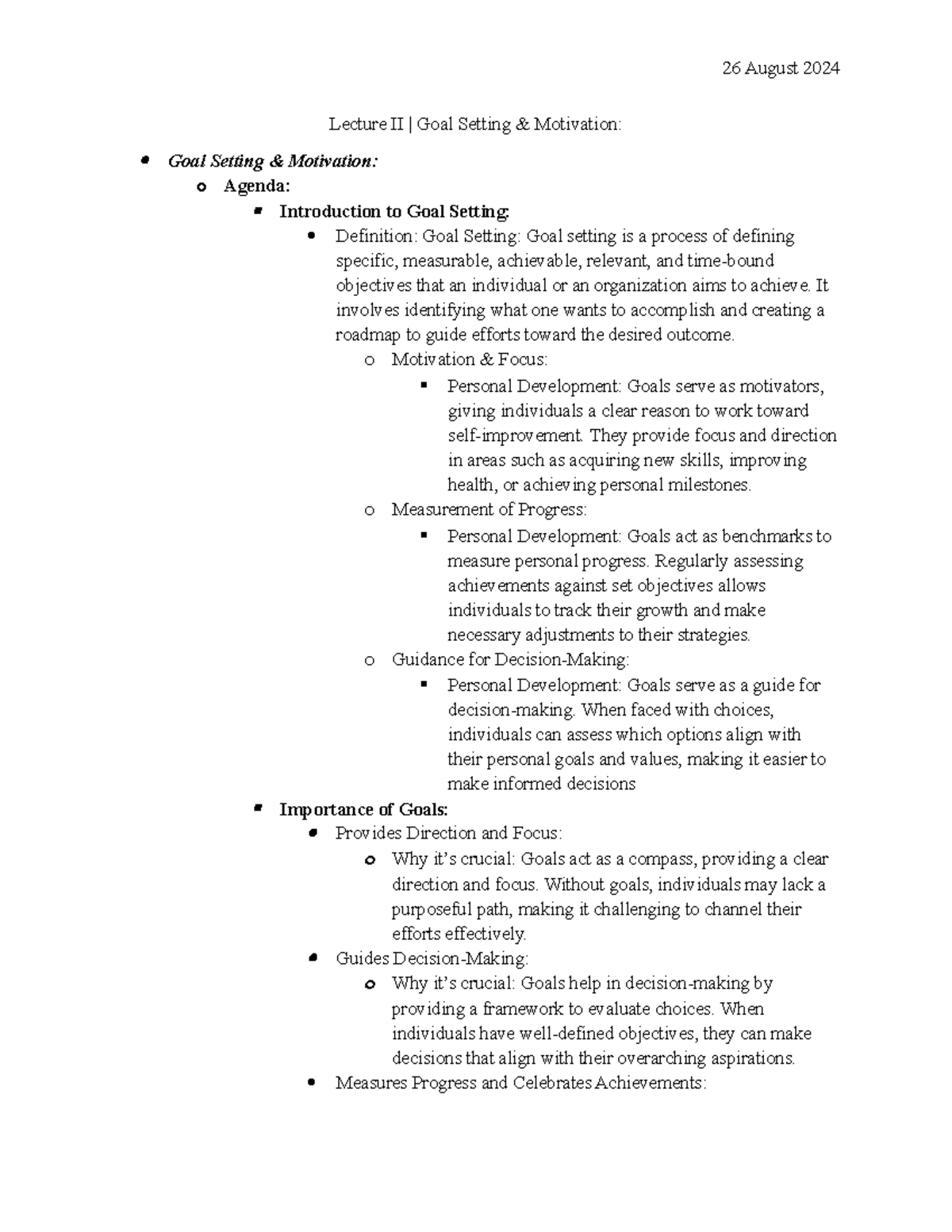Lecture II - Goal Setting and Motivation - Lecture II | Goal Setting ...