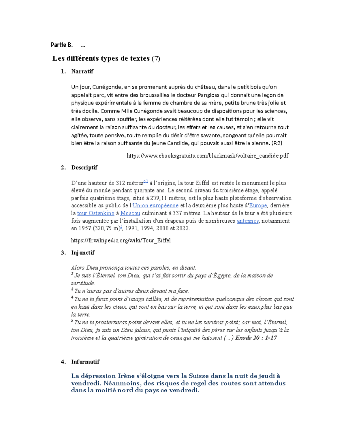 Épisode II. A. Les différents types de textes - Partie B. ... Les ...
