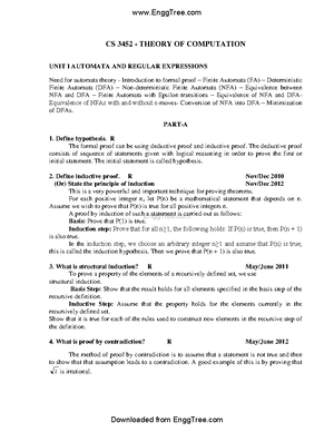 CS3452 Theory OF Computation - CS3452 THEORY OF COMPUTATION L T P C 3 0 0 3 COURSE OBJECTIVES ...
