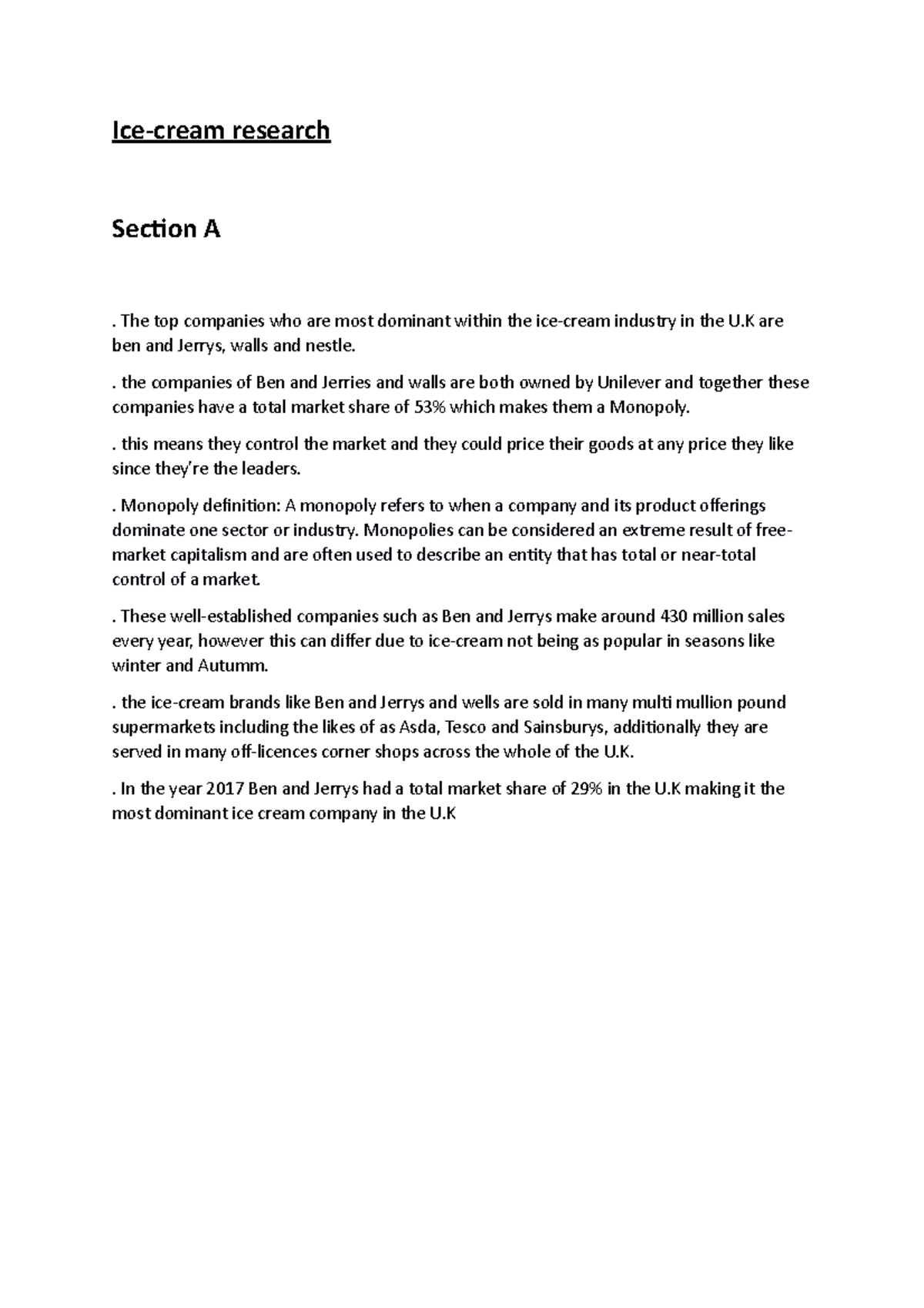 Icecream research - unit 2 practice notes - Ice-cream research Section ...
