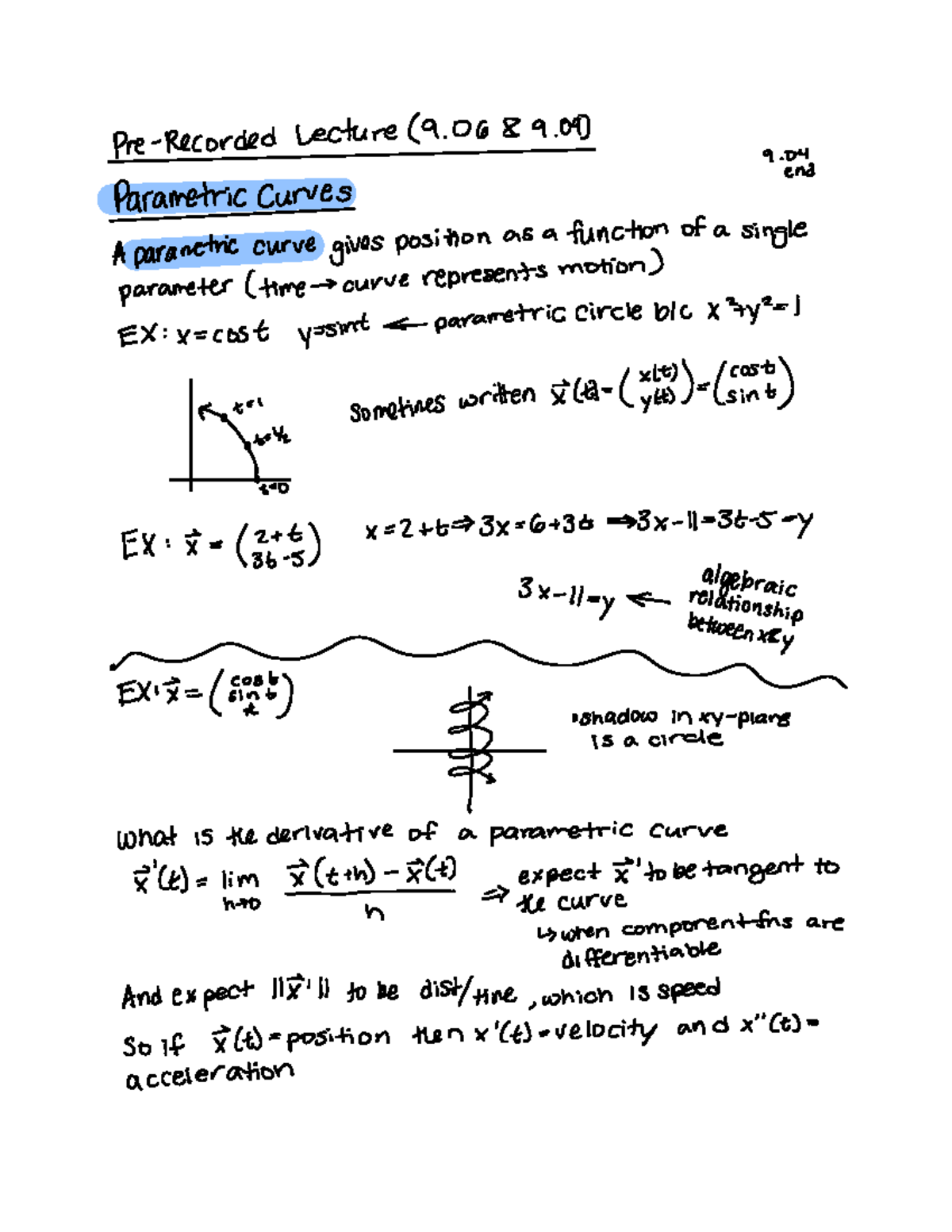 Parametric Curves, Antidifferentiation, and Surfaces in R3 - MATH 102 ...