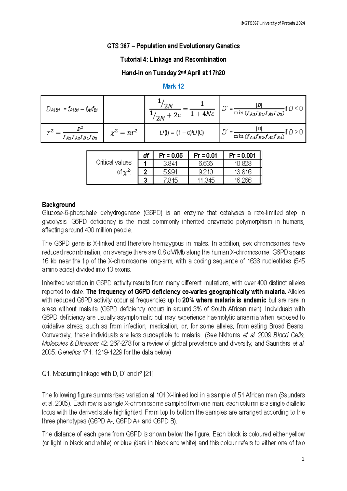 Tutorial 4 memo - GTS 367 – Population and Evolutionary Genetics ...