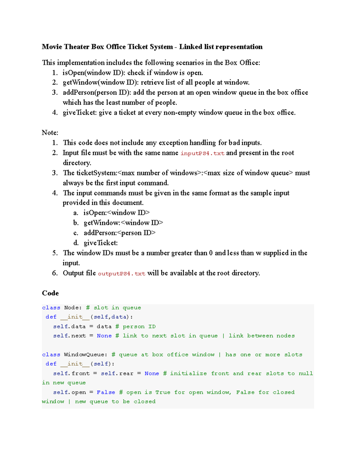 Movie Theater Box Office Ticket System - Linked list representation ...